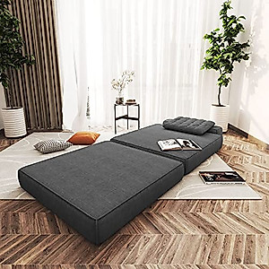 ORRD Modular Fold Sofa Bed, Modern Linen Convertible Sleeper Couch Tufted Sectional Sofa Floor Single Couch Padded Cushion for Living Room, Bedroom (Grey)