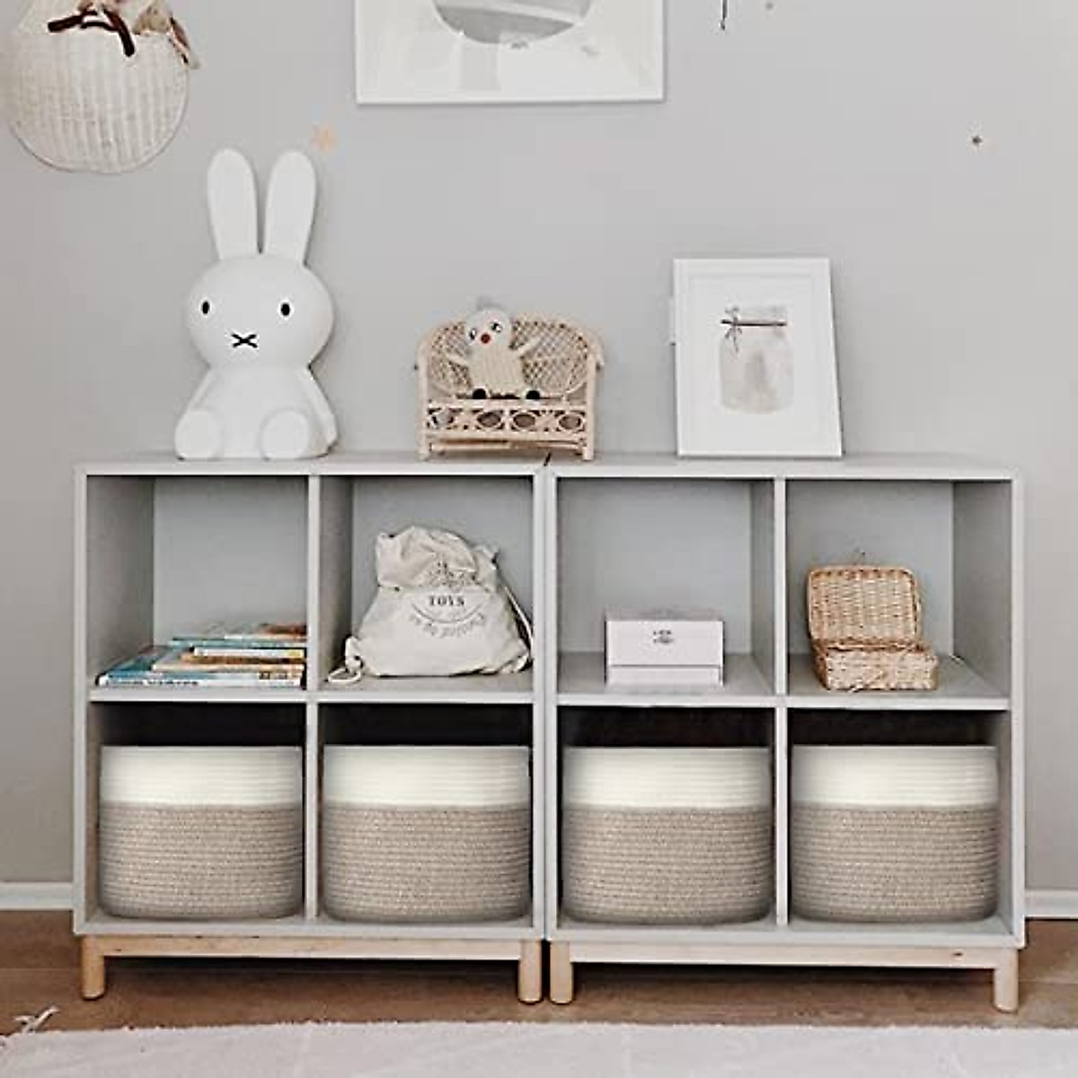 CASAVIDA Woven Baskets for Storage Set of 3, Cotton Rope Basket Storage Baskets for Organizing with Handles, Closet Soft Storage Baskets for Shelf Nursery Baby Laundry Living Room & Bedroom