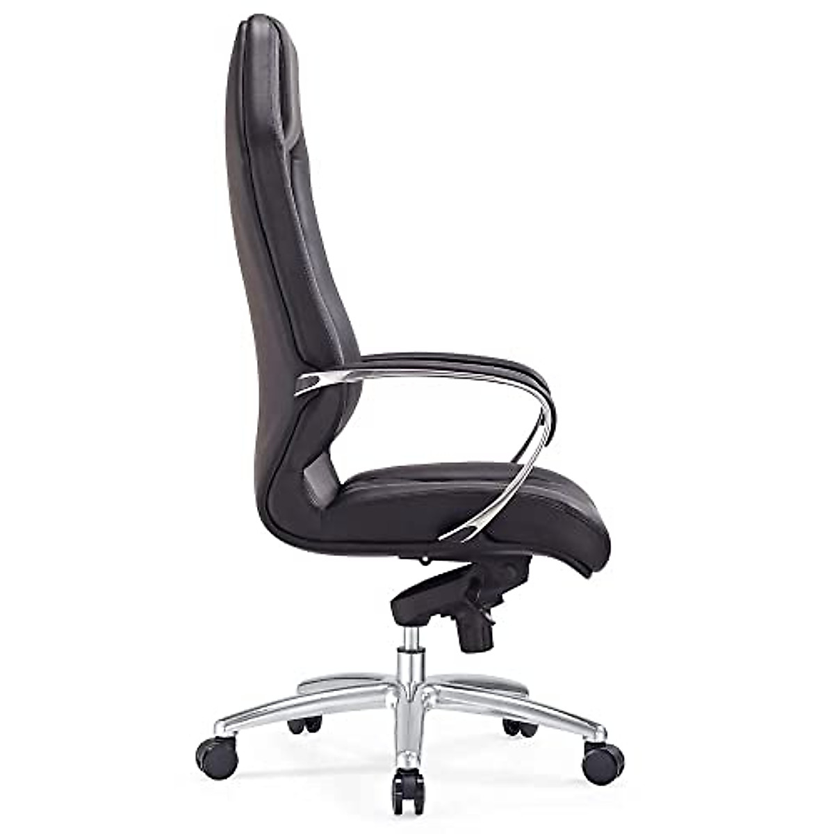 Modern Ergonomic Sterling Genuine Leather Executive Chair with Aluminum Base- Black