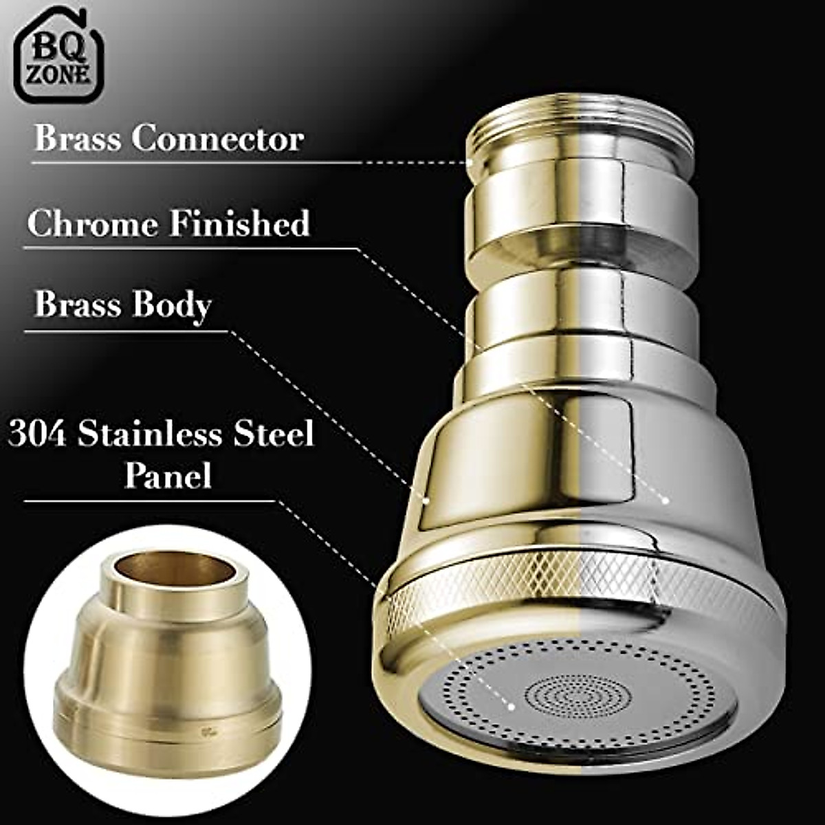 BQZONE Kitchen Sink Faucet Sprayer Attachment, Movable Kitchen Tap Head, 360° Rotatable Anti-Splash Faucet Nozzle Head, Water Saving Kitchen Sink Faucet Sprayer Head Replacement(Chrome)