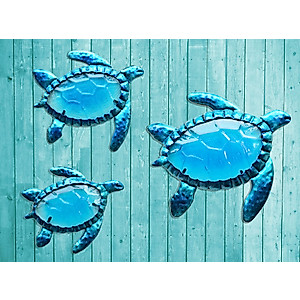 ShabbyDecor Coastal Ocean Sea Metal Turtle Hanging Wall Art Decor for Garden Patio Pool Outdoor or Indoor Set of 3