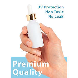 JUVITUS 2 oz Opal White Glass Boston Round Bottle with Gold Metal and Glass Dropper (12 pack) + Funnel