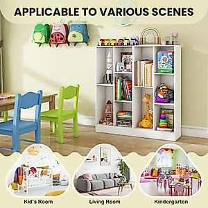 Costzon 5-Cube Kids Bookshelf, 41” Tall Wooden Toy Storage Organizer for Books Toys, Montessori Toy Shelf, 3-Tier Storage Cabinet, Bookcase for Kids Room, Playroom, Nursery, Classroom (White)