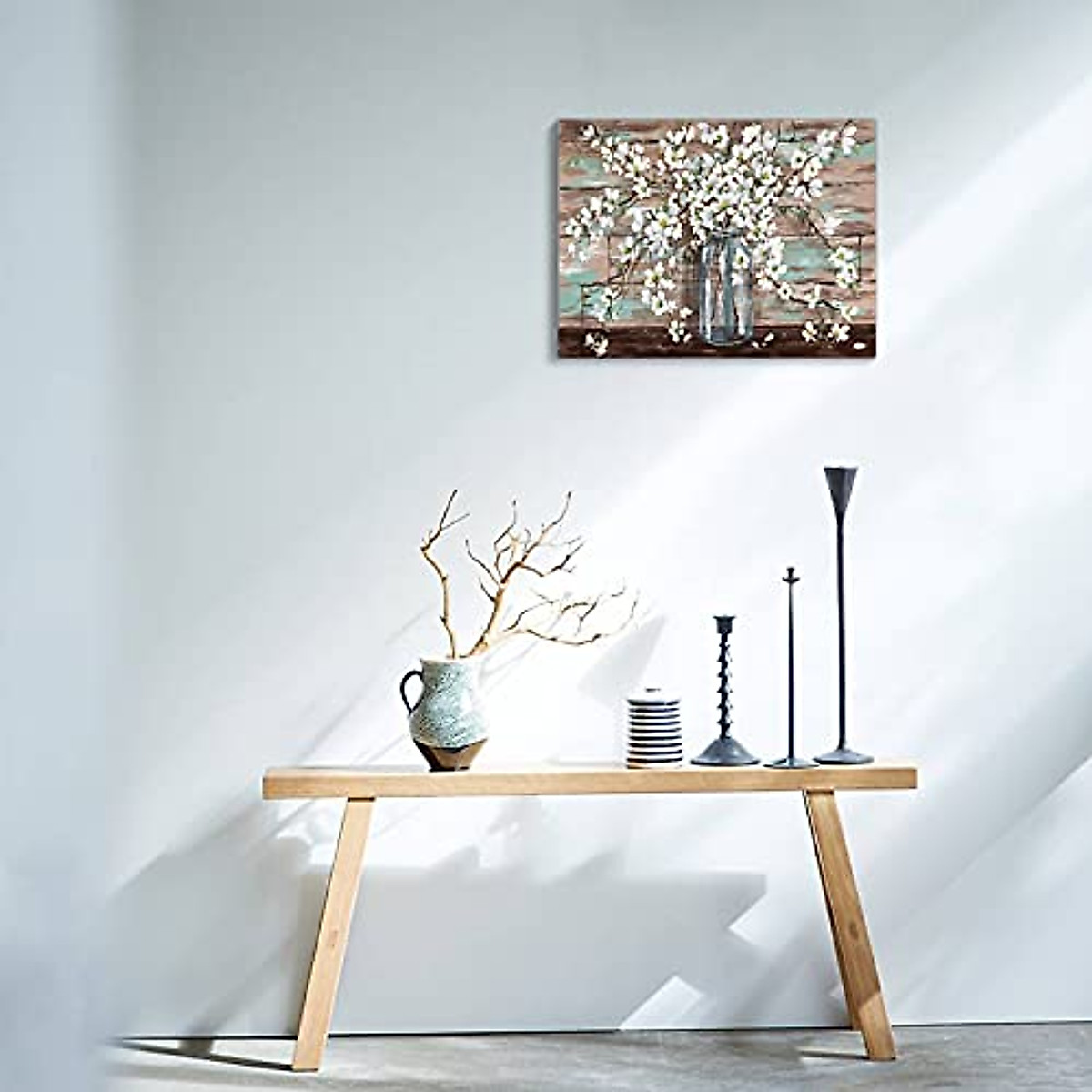 Bathroom Canvas Wall Art Flowers Theme Modern Farmhouse Painting Pictures for Bedroom Watercolor Wall Decor Framed Artwork for Office Kitchen Rustic Brown Wall Art Home Wall Decoration Size 12x16