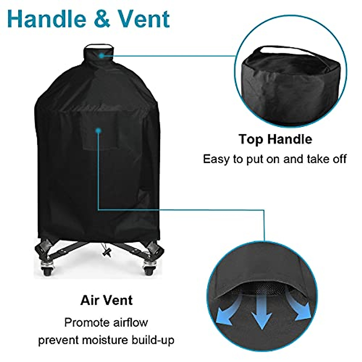 Westeco Cover for XL Big Green Egg, Accessories Extra Large Egg Kamado Joe Char-Griller Louisiana Ceramic Grill Heavy Duty Waterproof, Black, 35.5 inch Dia x 48 inch H