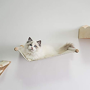 Cat Hammock Wall Mounted Cats Shelf and Climbing Shelf Four Step Cat Stairway with Sisal Scratching and Climbing Bridge Step Solid Wood Cat Tree Sleeping Playing Lounging Perching Cat Furniture