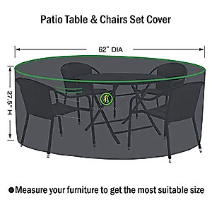 F&J Outdoors Outdoor Patio Furniture Covers, Waterproof UV Resistant Anti-Fading Cover for Small Round Table Chairs Set, Grey, 62 inch Diameter