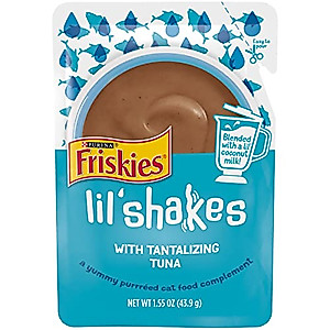 Purina Friskies Wet Pureed Cat Food Topper, Lil' Shakes With Tantalizing Tuna Lickable Cat Treats - 1.55 oz. Pouch