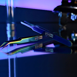 PrimeJedi Eyelash Extension Tweezers, Lash Applicator Tweezers, 3D 4D 5D Tweezer, DIY Lash Tweezers, Curved Tweezers, Tong Tweezers, 45 Degree Tweezer, Rainbow Tweezers in Tube Case (1 Set)