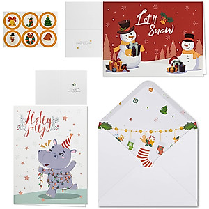 HERZOME Christmas Cards, Holiday Greeting Cards with Envelopes and Stickers 6.3in x 4.72in - Set of 30 - Animal Collection for Winter Xmas Season