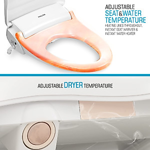 PHILTRE Toilet Bidet Attachment with Heated Toilet Seat, Warm and Cold Water, Dryer, Hygienic All-Stainless Steel Nozzle, and Full Function Remote Control - Save Toilet Paper and Prevent Toilet Clog