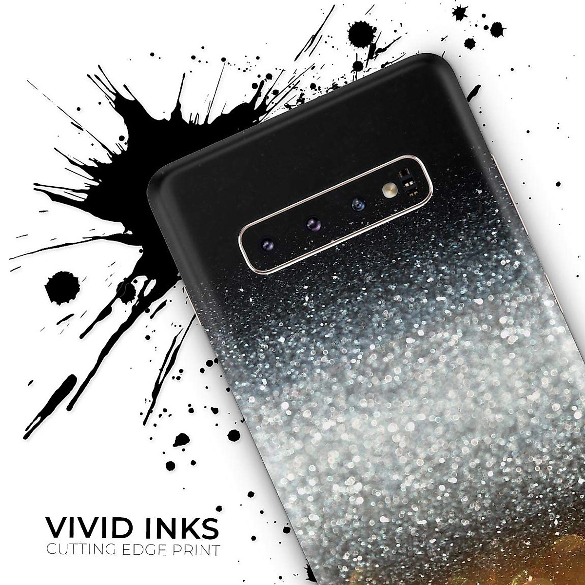 DesignSkinz Unfocused Silver Sparkle with Gold Orbs Protective Vinyl Decal Wrap Skin Cover Compatible with The Samsung Galaxy S20 (Screen Trim & Back Glass Skin)