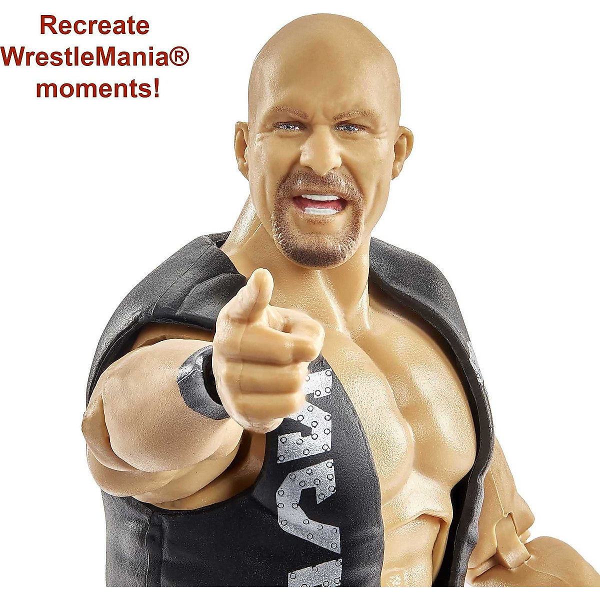 Mattel WWE “Stone Cold” Steve Austin Wrestlemania Action Figure with Entrance Gear & Vince McMahon Build-A-Figure Pieces, 6-in Posable Collectible Gift for WWE Fans Ages 8 Years Old & Up
