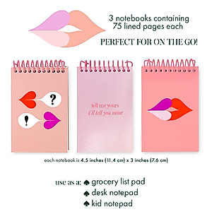 Kate Spade New York Pink Mini Spiral Notepad Set of 3, Heart Lips