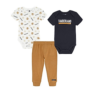 Timberland Baby Boys 3 Pieces Bodysuits Pant And Toddler Layette Set, Phantom, 0-3 Months US