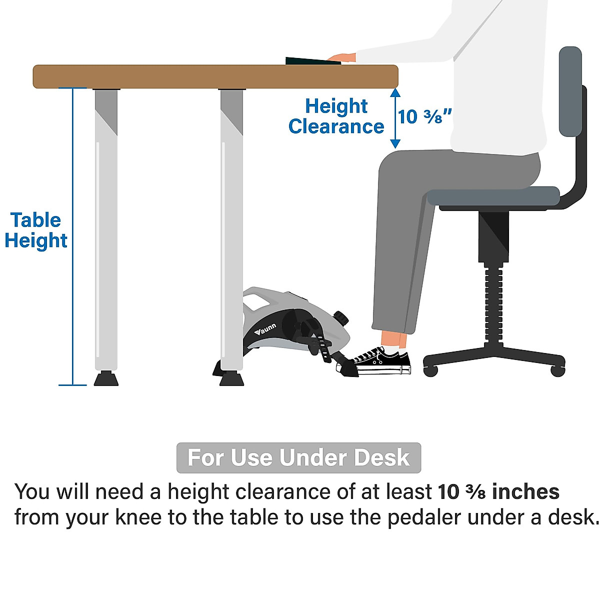 Vaunn Under Desk Stationary Bike, Electronic Pedal Exerciser for Physical Therapy, Light Cardio for Arms and Legs, Home & Office Use