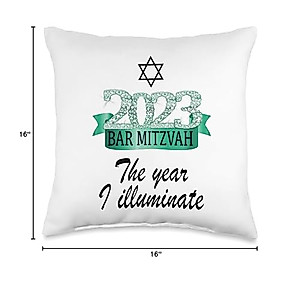 2023 Bar Mitzvah Gifts & Decorations For Boys 2023 Bar Mitzvah Quote Festive White Turquoise Decor Throw Pillow, 16x16, Multicolor