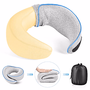 Cozary Travel Neck Pillow Portable Soft Memory Foam Neck Support Travel Pillow U Shape Supportive Adjustable Neck Pillows with Skin Friendly Breathable Cover for Travel Office Car Bus Plane Grey