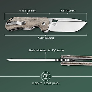 Kizer Bugai Pocket Knife Green Micarta Handle Folding Knife, 154CM Steel Blade EDC Knife with Thumb Hole Opener Camping Hunting Knife for Men Women V3627C1
