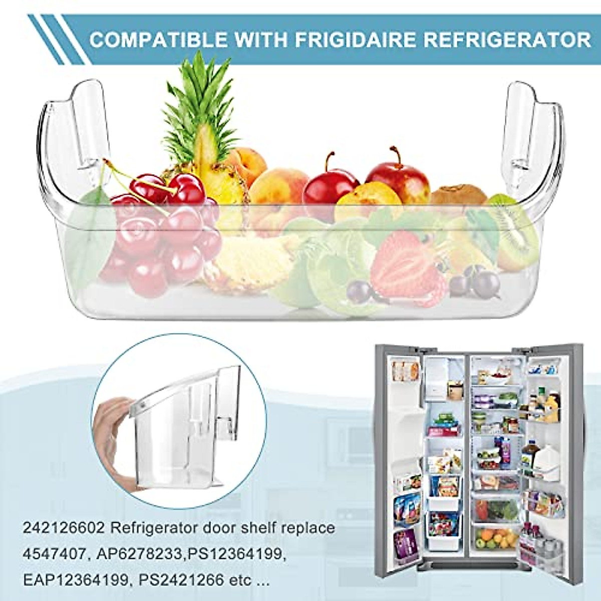 242126602 Refrigerator Door Bin Replacement Part for Elec.trolux and Frigi.daire Refrigerator Door Shelf 4547407 AP6278233 PS12364199 EAP12364199 (2 Pack)
