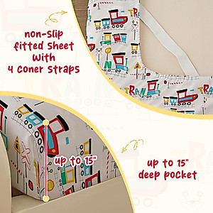 Bedmoon Boys Twin Sheets, Kids Train Bed Sheet Set with Non-Slip Fitted Sheet, Boys Soft Microfiber Twin Sheets & Pillowcases, Red Blue