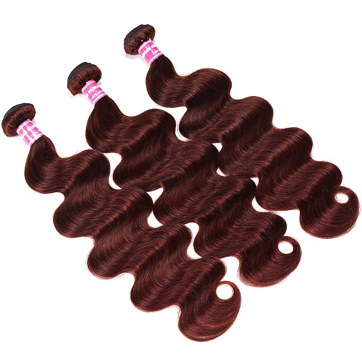 Nadula 12A Reddish Brown Body Wave Human Hair Weave 3 Bundles for Women, 16 18 20inch Brazilian Virgin Remy Hair Bundles Auburn Brown Copper Red Colored Human Hair Wavy Weaves Extensions 33B Color