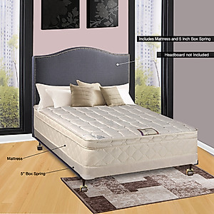Continental Sleep 10-Inch Medium Plush Eurotop Pillowtop Innerspring Mattress and 4" Low Profile Wood Box Spring/Foundation Set, Twin, White LT Brown