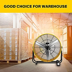 Simple Deluxe 36 Inch Heavy Duty Metal Industrial Drum Fan, 3 Speed Floor Fan for Warehouse, Workshop, Factory and Basement - High Velocity, Yellow