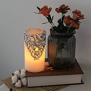 Eldnacele Flameless Christmas Silver Candles with 5H Timer, Flickering Real Wax Battery Operated Pillar Candles for Christmas Party Decoration Silver (D3 x H6)