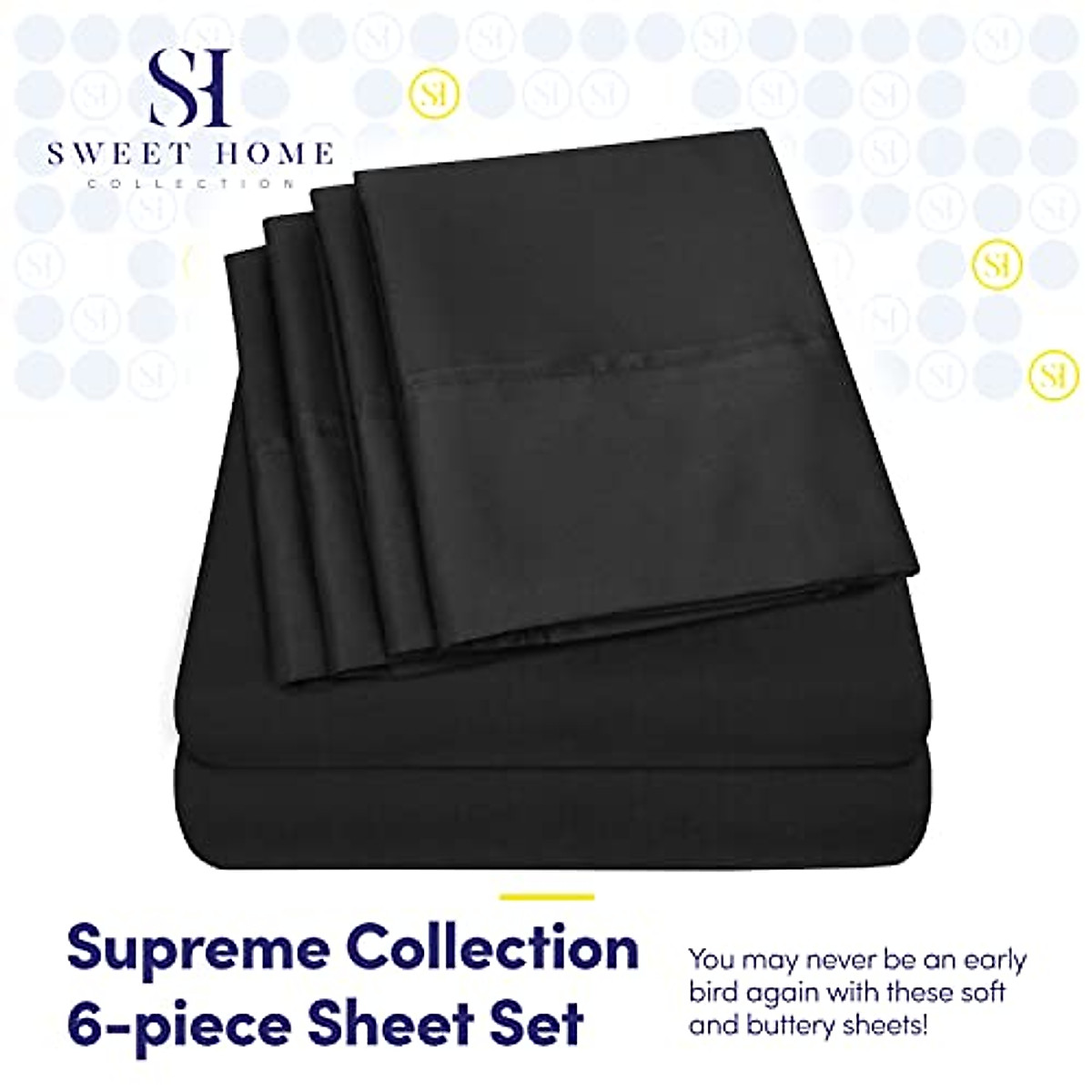 Queen Sheets Black - 6 Piece 1500 Supreme Collection Fine Brushed Microfiber Deep Pocket Queen Sheet Set Bedding - 2 Extra Pillow Cases, Great Value, Queen, Black