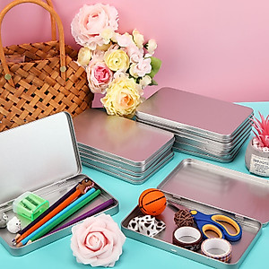 Rectangular Metal Tin Box with Lid Metal Hinged Lid Tin Metal Empty Tin Box Container Silver Storage Tin Box for Watercolor Jewelry Pen Eraser Pill Candy Craft Organize 7 x 4.25 x 0.59''(20 Pieces)