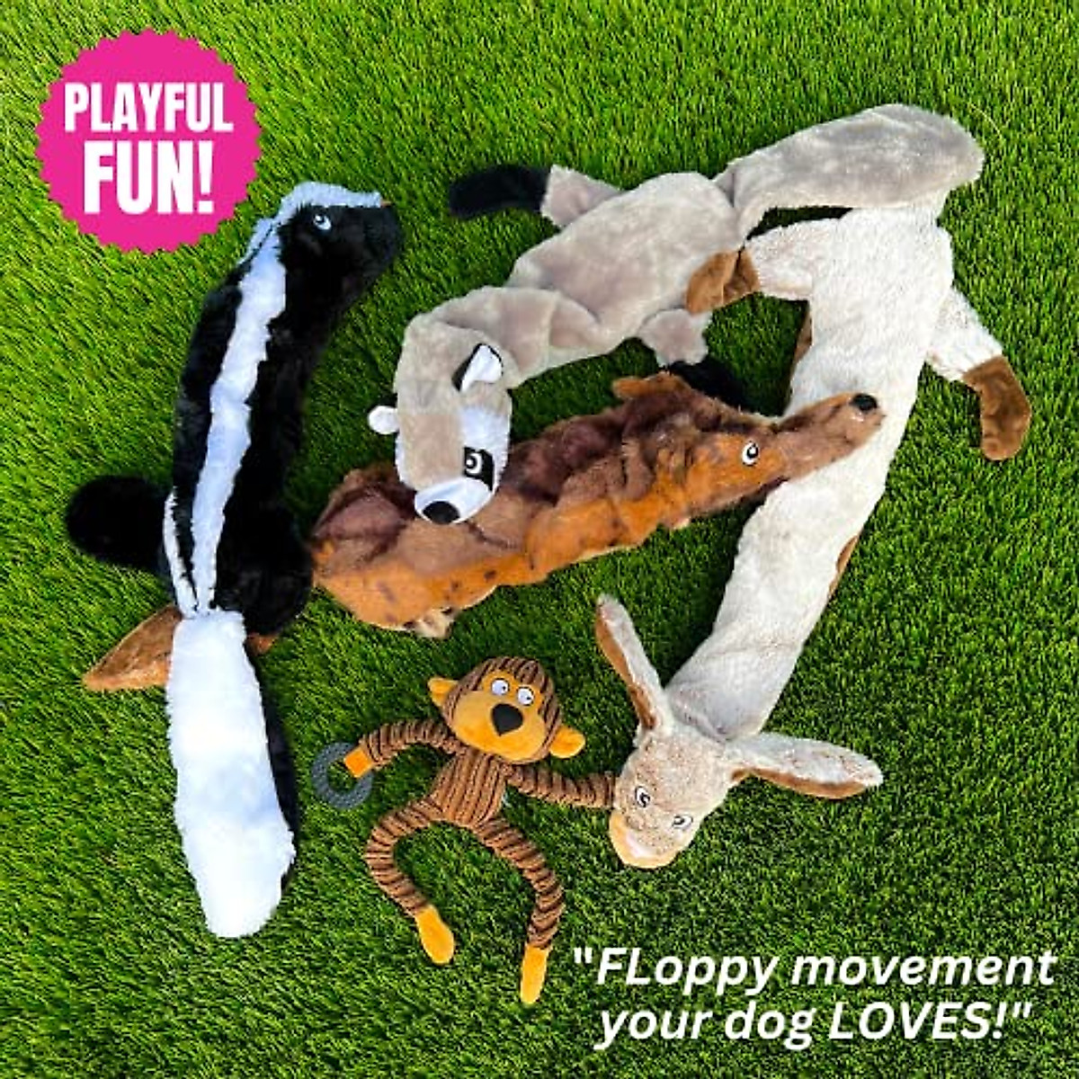 THE PET BUDS No Stuffing Dog Toy Set - 5 Pack Bundle - No Dangerous Stuffing to Chew or Swallow - 2 Squeakers Each - Big Dog Plush Toys for Small, Medium and Large Dogs - Cute Durable Squeaky Dog Toy