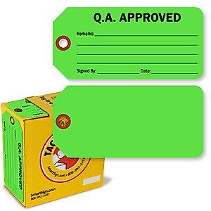 SmartSign Pack of 100 Q.A. Approved Fluorescent Cardstock Tags in Dispenser Box| 3" x 6.25", Fiber Patch, Write-On