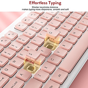 Wireless Keyboard and Mouse Combo with 7 Colored Backlits, Wrist Rest, Rechargeable Ergonomic Keyboard with Phone Holder, Silent Lighted Full Size Combo for Window, Mac, PC, Laptop-Trueque (Pink)