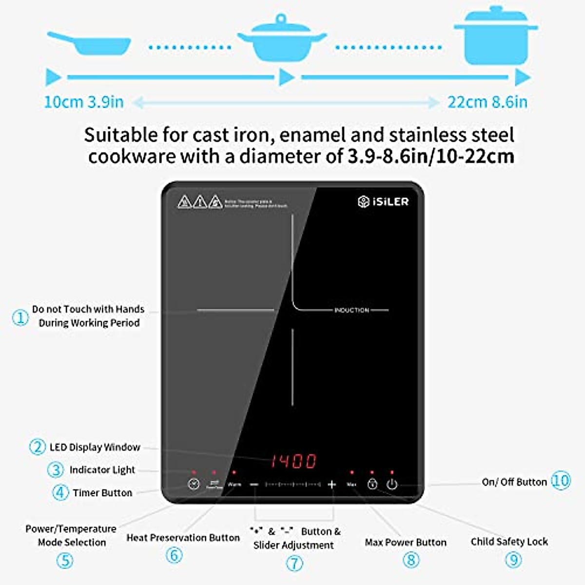 Portable Induction Cooktop, iSiLER 1800W Electric Induction Cooker Cooktop with Kids Safety Lock, Sensor Touch Countertop Burner with Timer for Apartment RV Camper