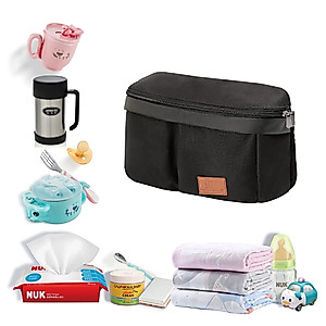 Miracle Baby Stroller Organizer Bag for Mom,Universal Stroller Storage Caddy Diaper Bag- Compatible with Most Stroller - Multifunctional Larg(Black)