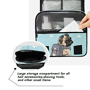 ALAZA Pug Dog Blue Travel Toiletry Bag Hanging Multifunction Cosmetic Case Portable Makeup Pouch Organizer with Hook