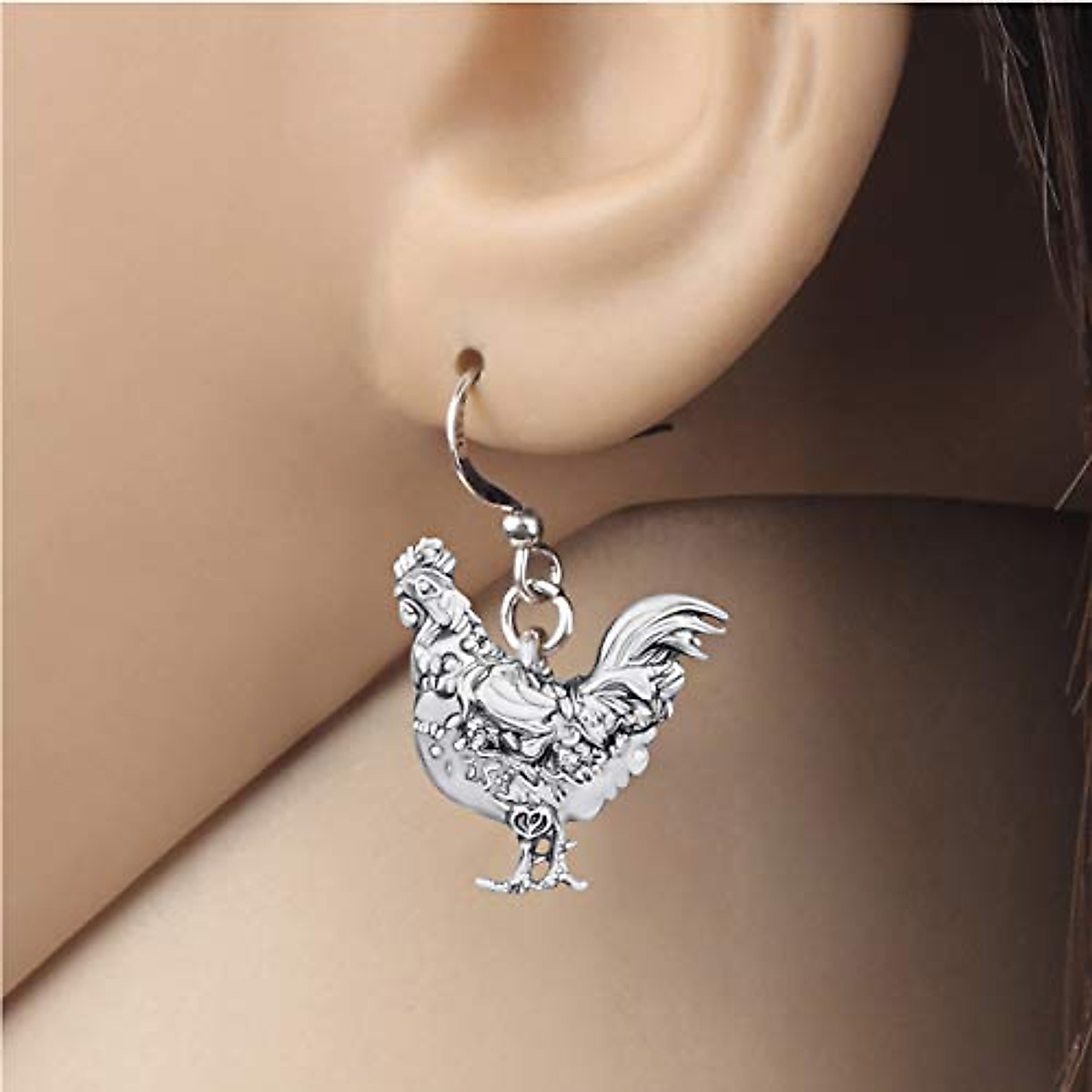 DUOWEI Cute Enamel Chicken Gifts Earrings Dangle Jewelry Accessories for Women Hypoallergenic Charms (Grey)
