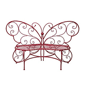 Alpine Corporation BAZ400RD Alpine Butterfly Metal Two People Outdoor Bench, 62" L x 26" W x 38" H, Red