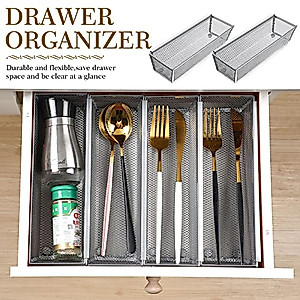 10 Pack Silverware Drawer Organizer Mesh Utensil Organizer for Kitchen Drawer, Silverware Tray with Interlocking Arm Narrow Utensil holder for Flatware Spoon Knife Fork Pen, 9 x 3 x 2 Inch, Silver