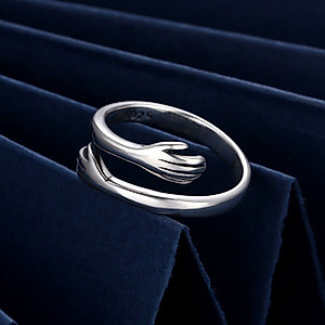 BOKIIWAY 925 Sterling Silver Hug Ring Engagement Vintage Finger Love Promise Ring Silver Couples Wedding Friendship Rings for Women Girl Jewelry