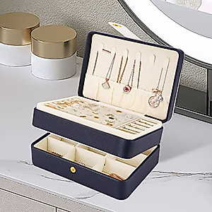 Jewelry Organizer Box, Number-one 3 Layers Medium Travel Jewelry Case PU Leather Portable Jewellery Box Gift for Women Girls Girlfriend, Storage Holder for Rings Earring Necklace Bracelet Watches,Blue