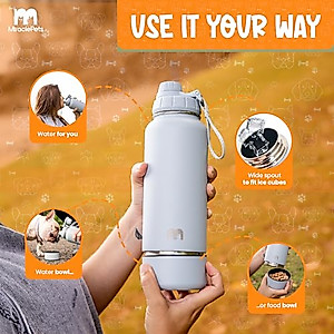 Miracle Pets Portable Dog Water Bottle with Bowl Attached 32oz Insulated Stainless Steel Water Bottles for Sports Hiking Easy Handle Dog Travel Accesories Portable Dog Bowl (Misty Rose)
