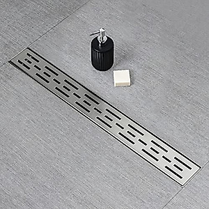 SaniteModar Linear Shower Drain, High Water Flow Removable Grate Shower Drain 24 inch, Brushed 304 Stainless Steel Linear Drain with Hair Strainer, Adjustable Leveling Feet