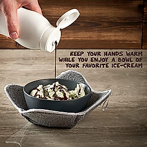 Bear-A-Bowls Microwavable Bowl Cozies - Washable & Reusable Liner & Holder - Soft Microfiber & Sponge Material - Gray Dish Pads for Hot & Cold Bowls, Pack of 4