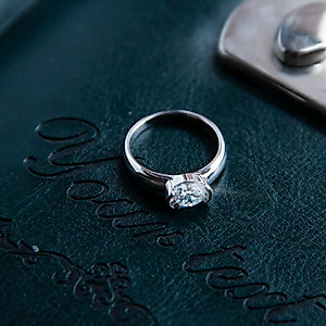 Jiostonor 1.5CT Oval Round Cut Moissanite Half Bezel Set Ring Lab Created Diamond Sterling Silver Engagement ring