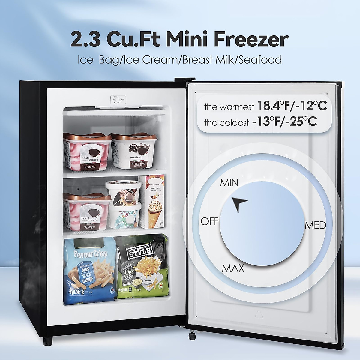 LHRIVER Mini Freezer Compact Upright Freezer, 1.2Cu.ft Small Freezer with Handle, Removable Shelves, Adjustable Thermostat, Low Noise Mini Freezers for Bedroom, Apartment, Home, Office, Black