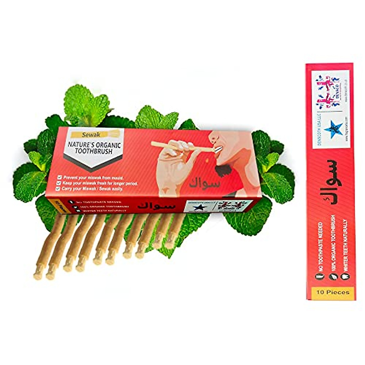 SEWAK Miswak Sticks for Teeth Natural Toothbrush | مسواك | Siwak Organic Wooden Tooth Brush Oral Teeth Whitener with Holder | Vacuum Sealed (10 Pack)