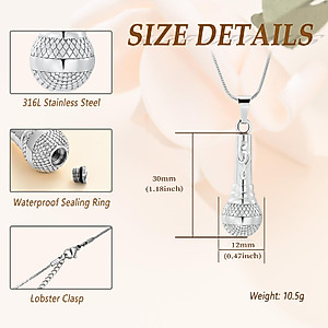 Microphone Cremation Jewelry for Ashes - Memorial Urn Necklace Ashes Holder Stainless Steel Keepsake Pendant Jewelry for Music Lover(Silver)