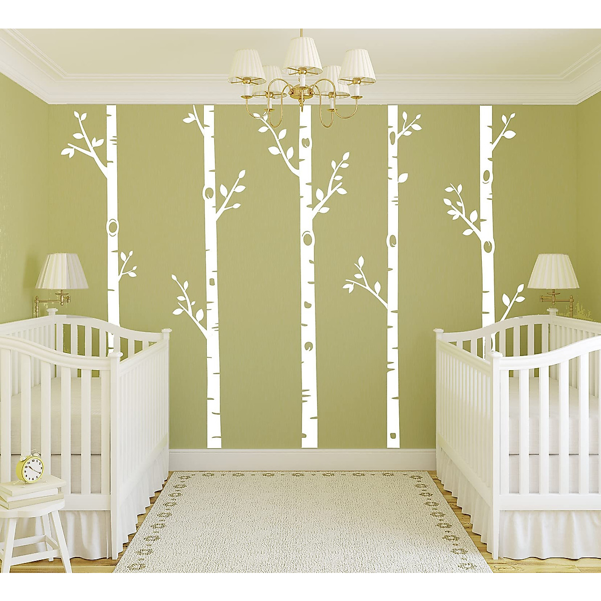 Giant Tree Wall Decals 5 Birch Tree Wall Stickers Woodland Wall Stickers for Baby Kids Nursery Bedroom Living Room Wall Decorations (100", White)